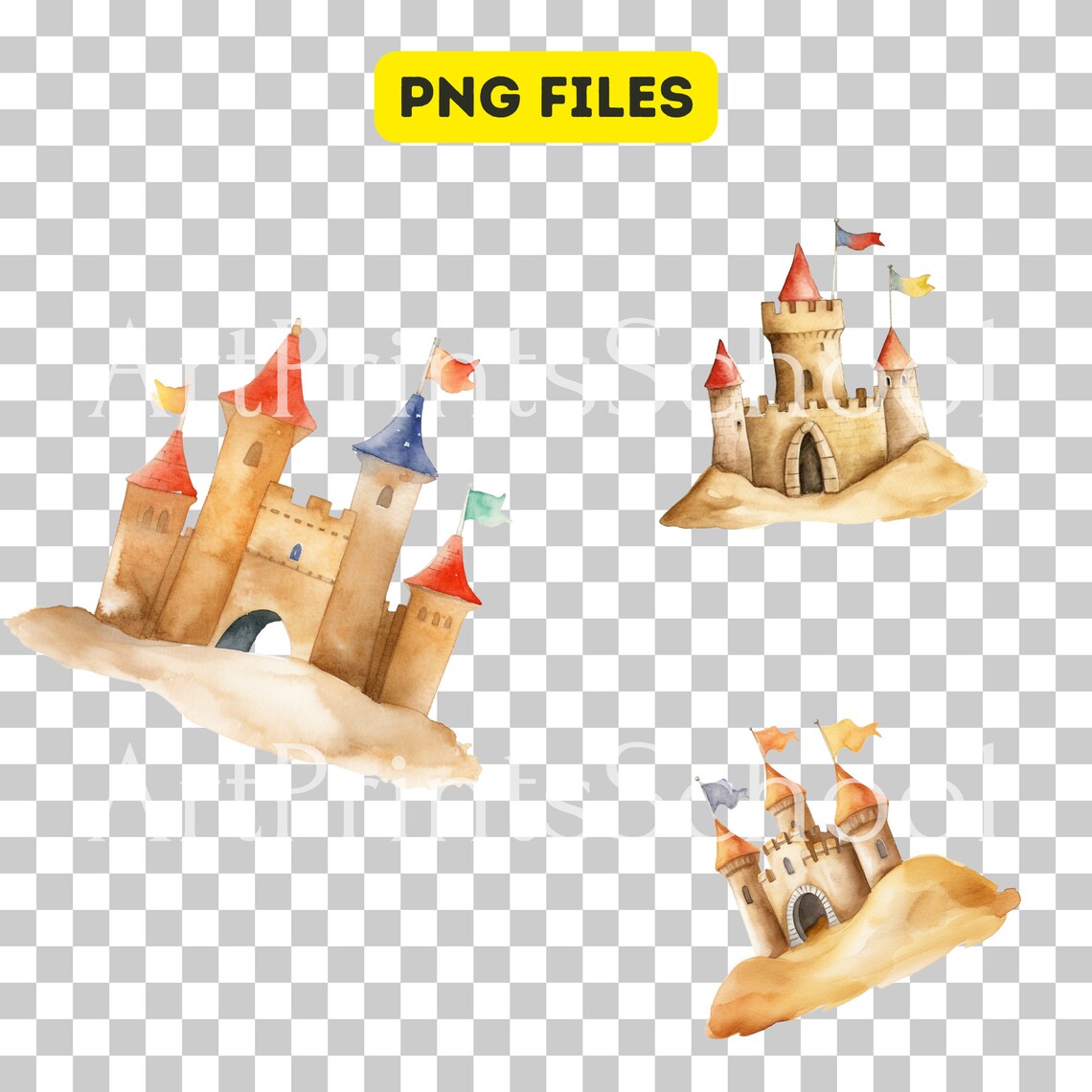 Watercolor Sandcastle Clipart: Beach Summer PNG (commercial Use) - Etsy