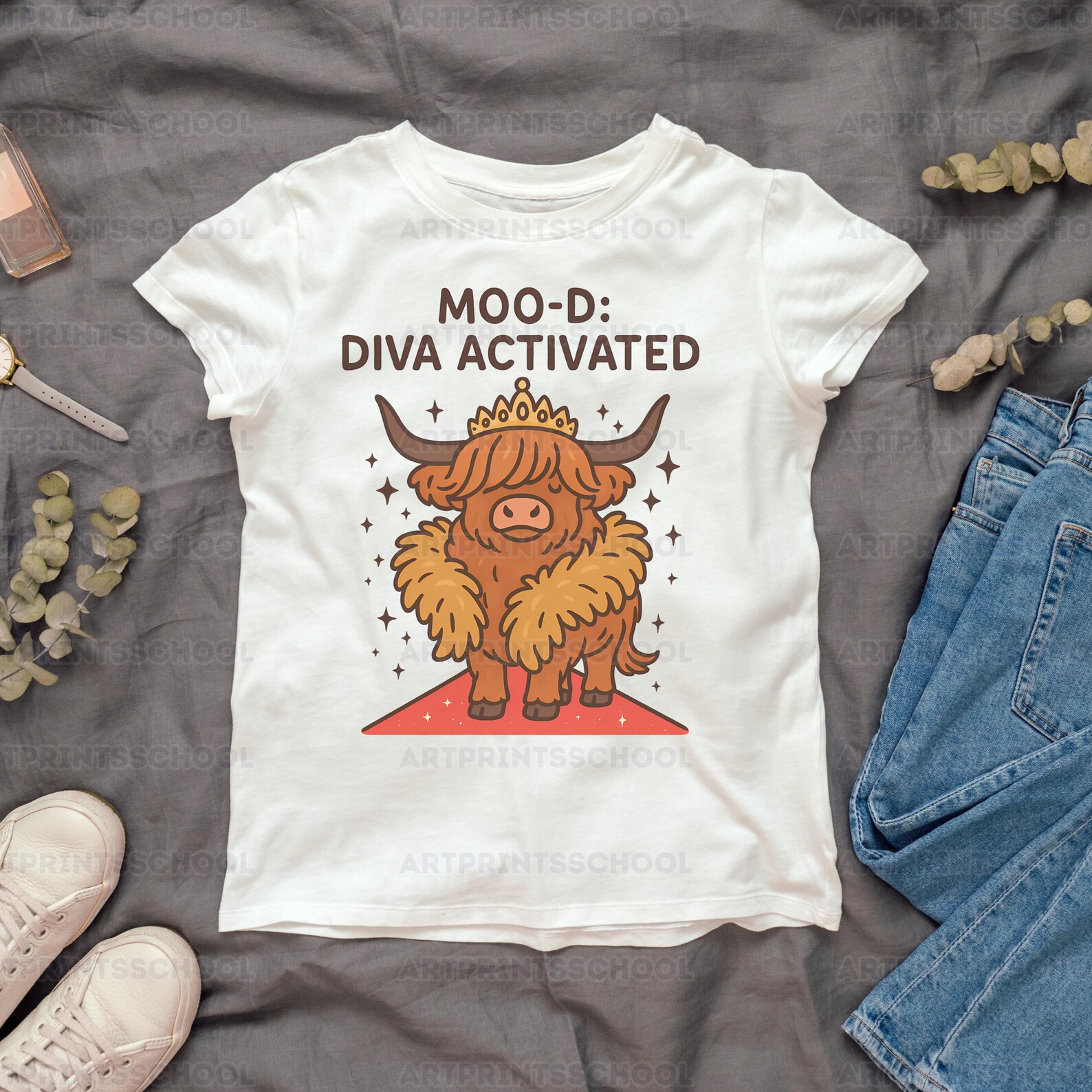 Glam Highland Cow PNG: Diva Tiara & Boa (digital Download) - Etsy
