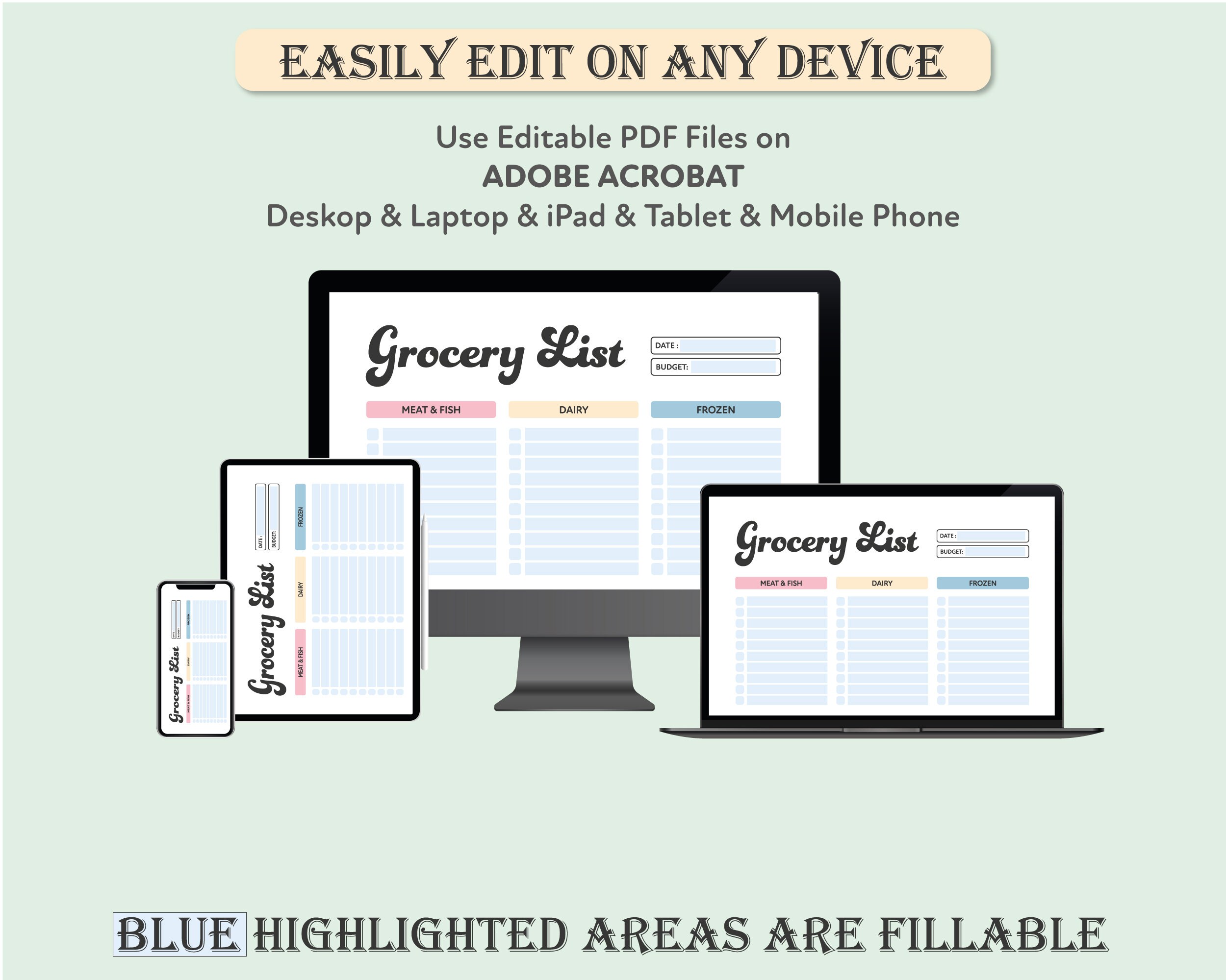 Editable Grocery List Shopping List Printable Meal Planner - Etsy Australia