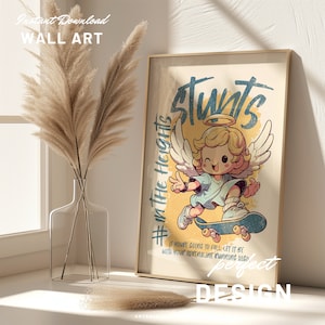 Skateboard Angel Art Print: Retro Mascot Wall Art (digital Download) - Etsy