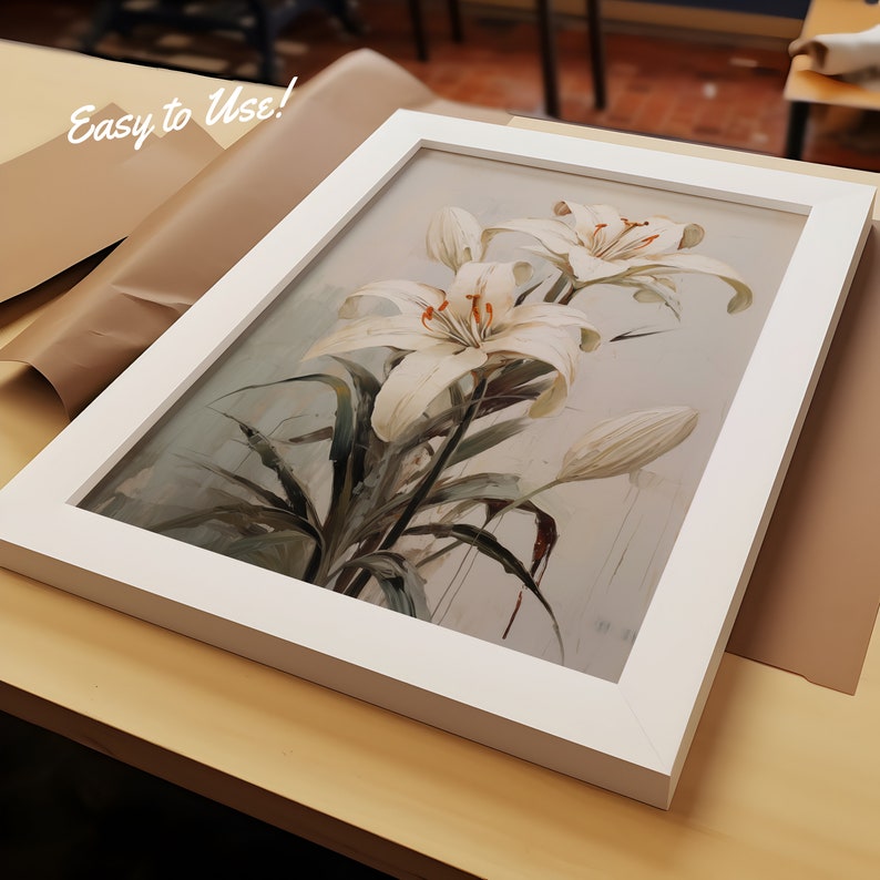 Vintage White Lily Print: Rustic Floral Oil Painting (digital Download ...