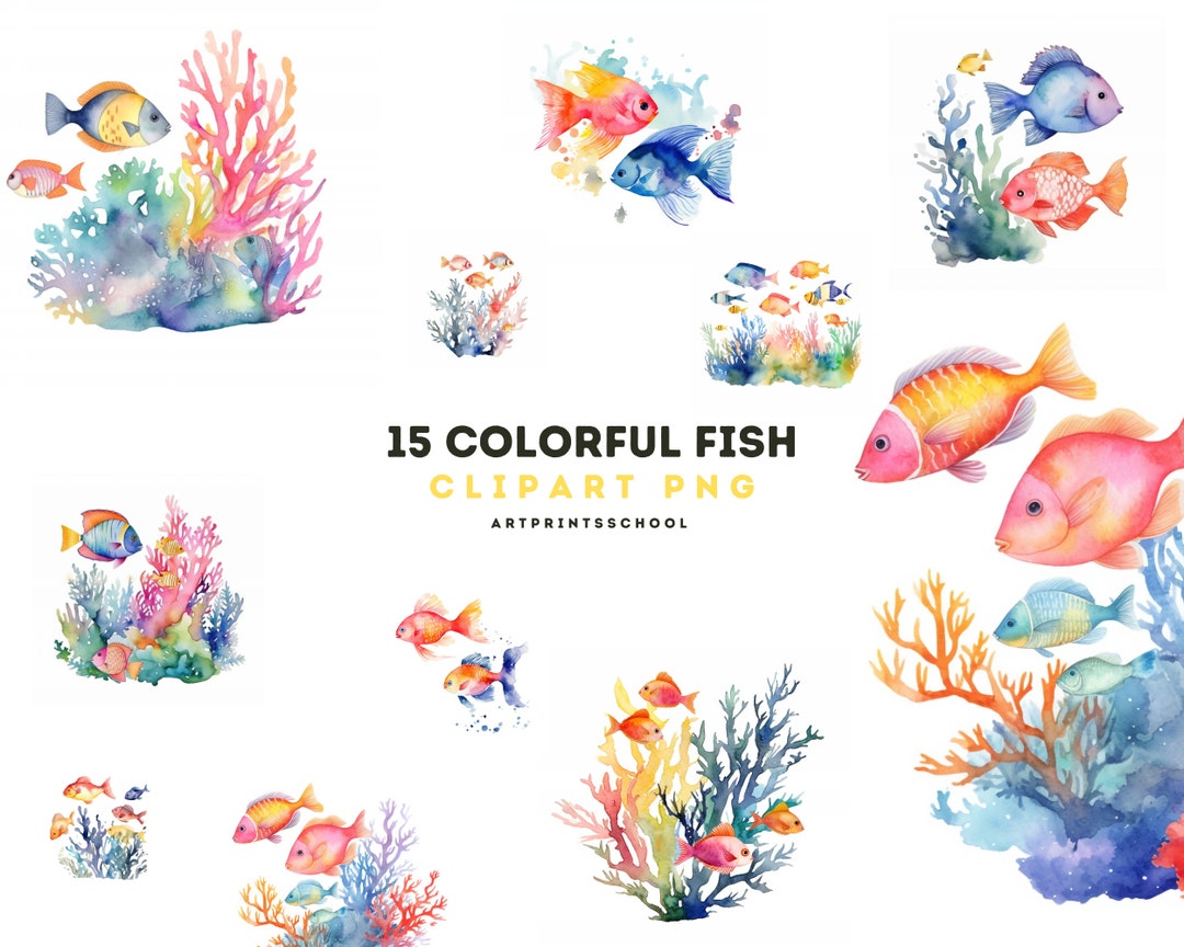 Watercolor Tropical Fish Clipart, 15 Watercolor Fish Under the Sea Clip ...