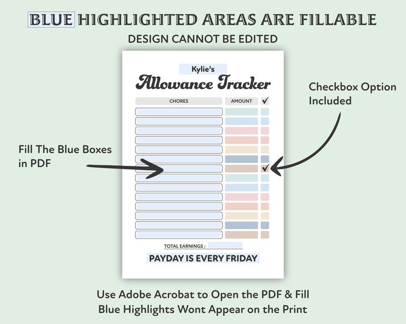 Editable Kids Chore Chart: Allowance Tracker (digital Download) - Etsy