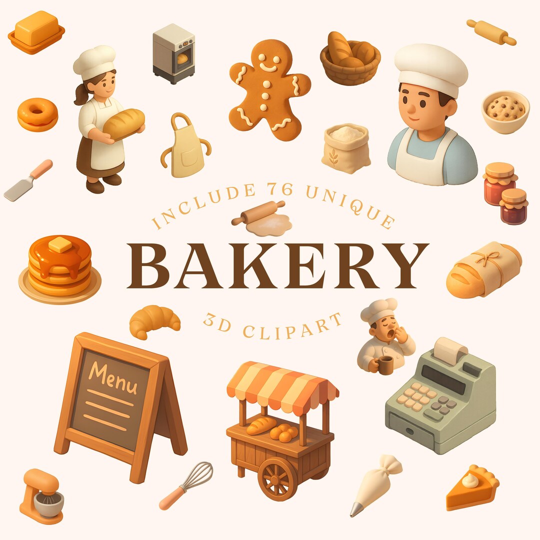 Bakery Clipart PNG Bundle – 3D Isometric Bakery Elements – High ...