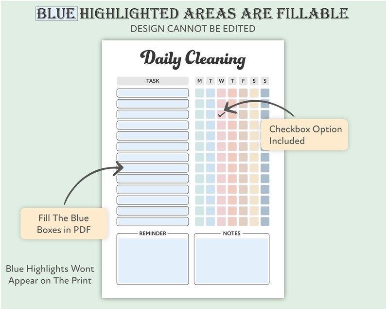 Editable Daily Cleaning Schedule: Printable Chore Chart (PDF) - Etsy