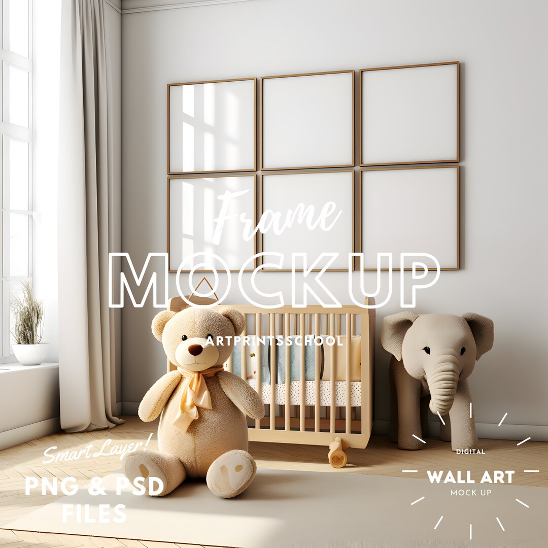Nursery 6 Frame Mockup | Wall Art Mockup | PSD | Nursery Frames ...