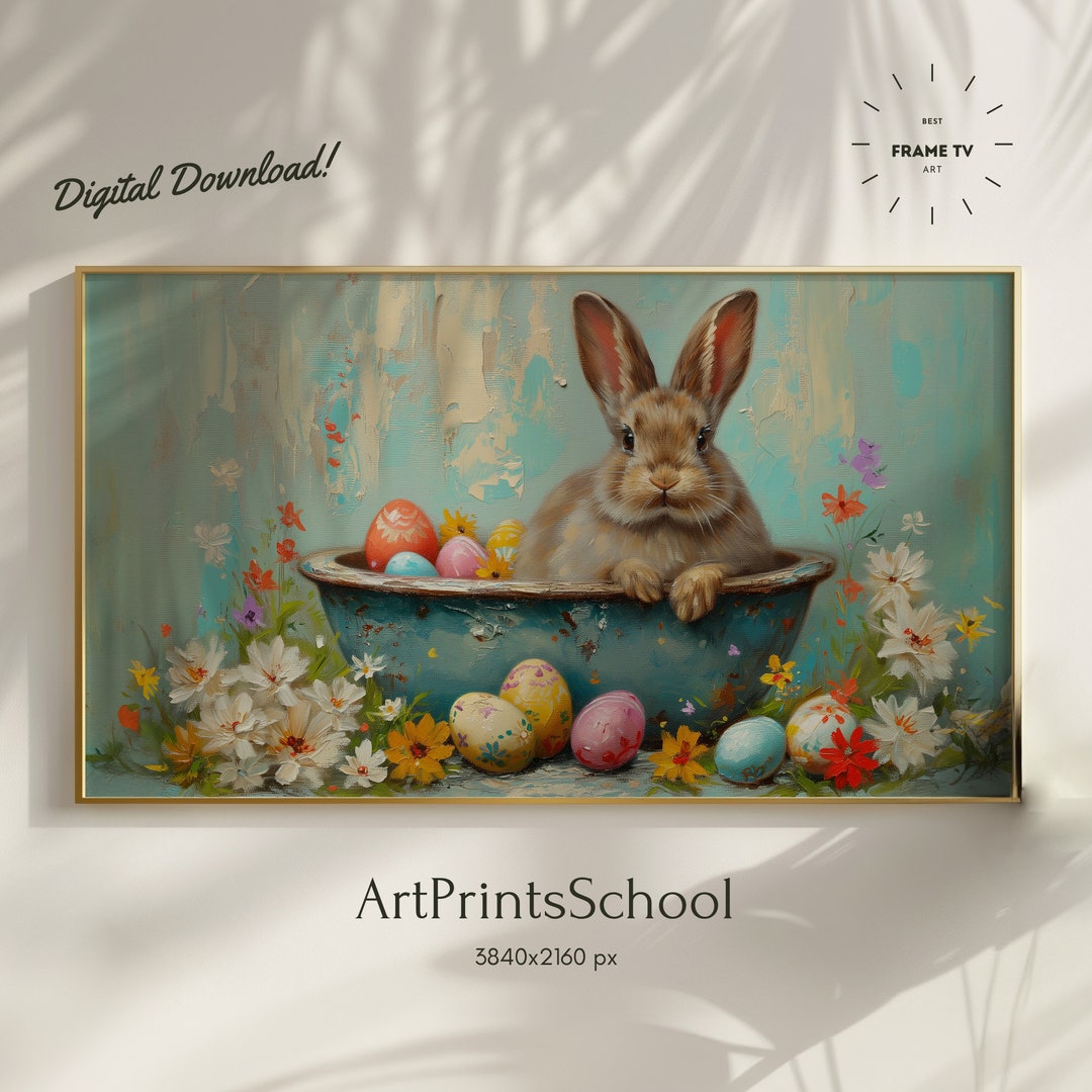 Bunny Frame Tv Art, Easter Frame Tv Art, Easter Bunny Tv Art, Vintage ...