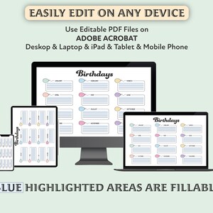 Editable Birthday Tracker Printable: Birthday Chart (digital Download ...