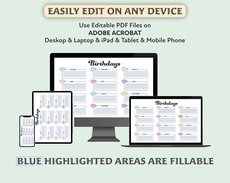 Editable Birthday Tracker Printable Birthday Chart Birthday - Etsy