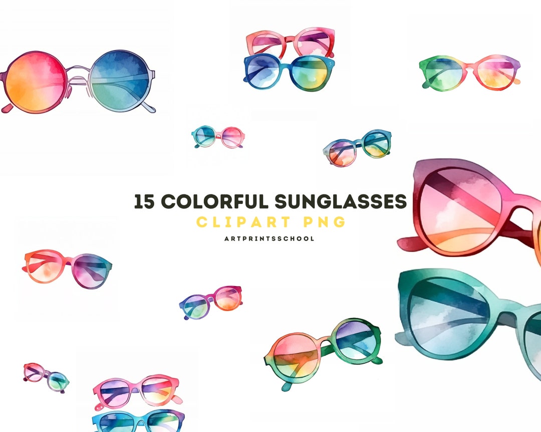 Watercolor Colorful Sunglasses Clipart, Beach Sunglasses Clipart, 15 ...