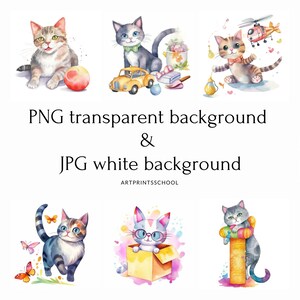 120+ Watercolor Playful Cat Clipart - Cute Cat PNG, Kitten Clipart ...