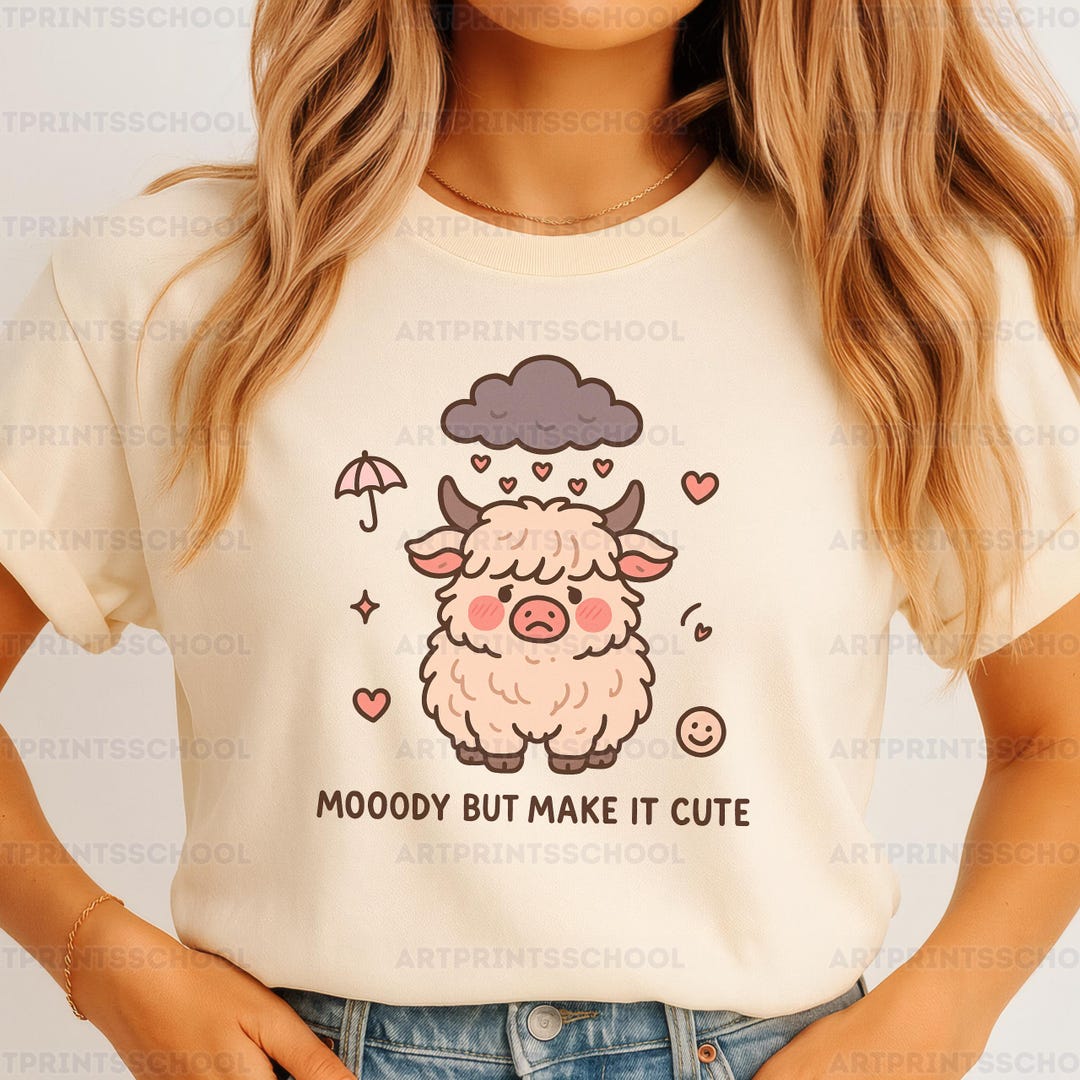 Mooody but Make It Cute PNG – Blushing Cow T-shirt Design With ...