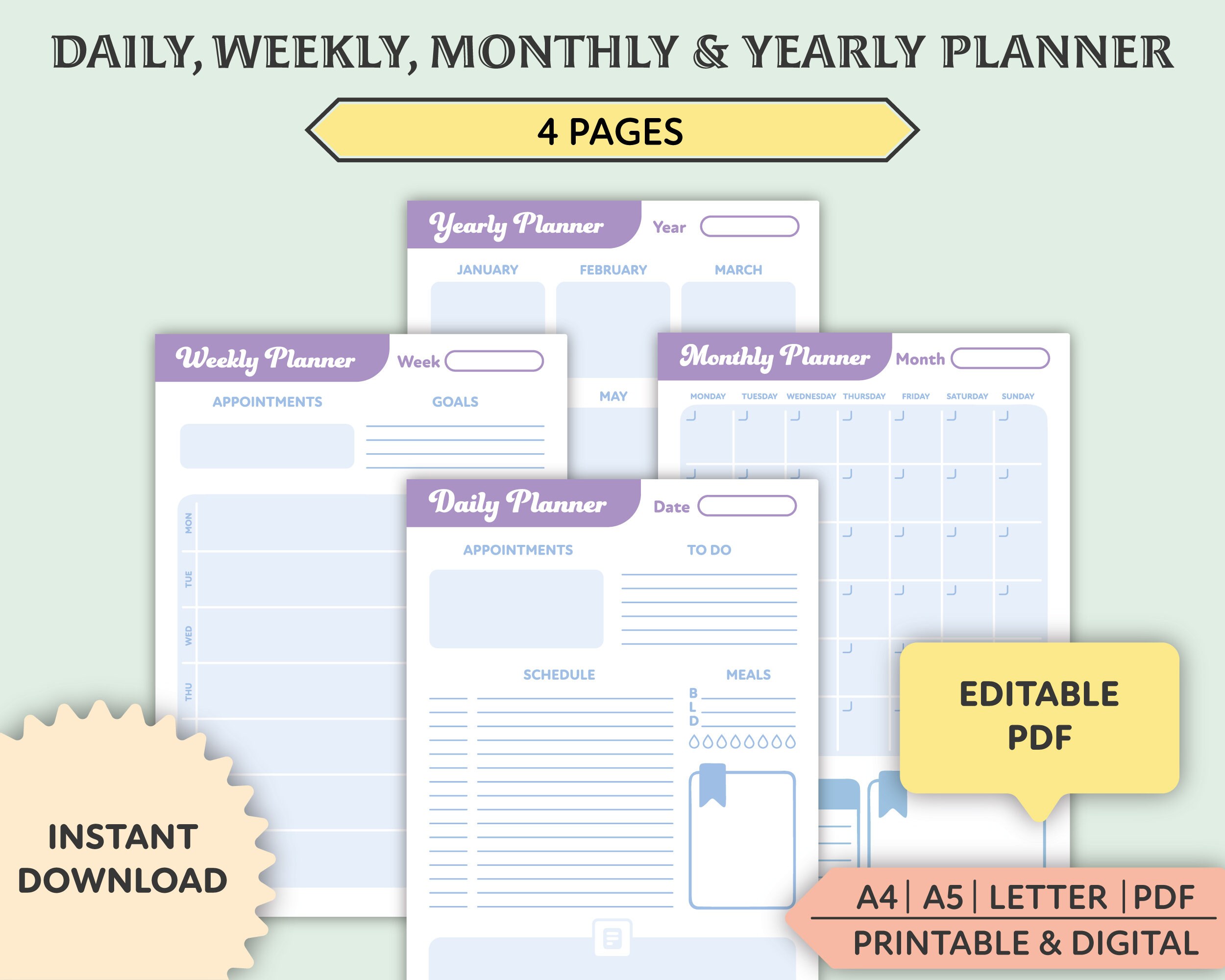 Printable Daily Planner Editable Weekly Planner Monthly - Etsy