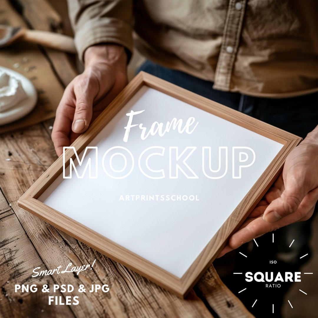 Square Frame Mockup: Thin Wood, Minimalist Style (PSD, PNG, JPG) - Etsy