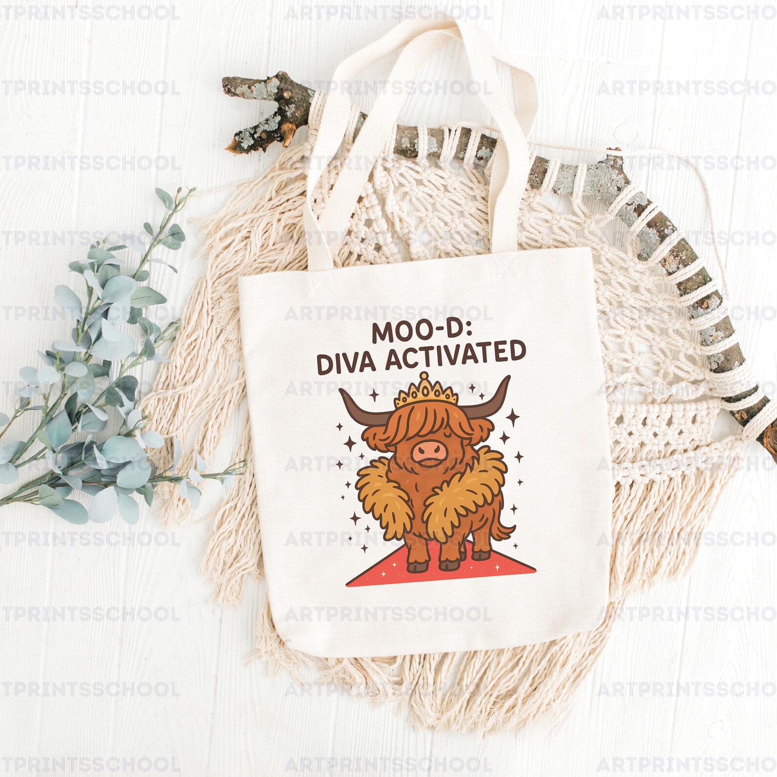 Glam Highland Cow PNG: Diva Tiara & Boa (digital Download) - Etsy