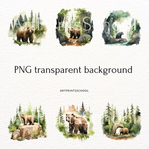 Forest Cave Bears Clipart - 15 Watercolor High Quality PNG, Planners ...