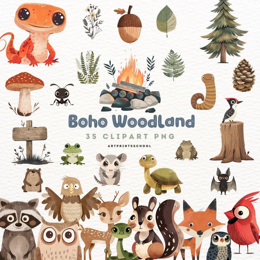Boho Woodland Animals Clipart Bundle: Watercolor Nursery Decor (digital ...