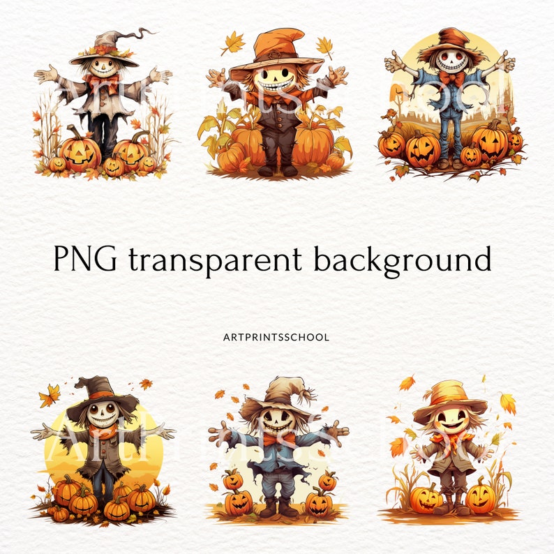 Cute Scarecrow Clipart, Fall Autumn Thanksgiving Kawaii Clipart, PNG ...