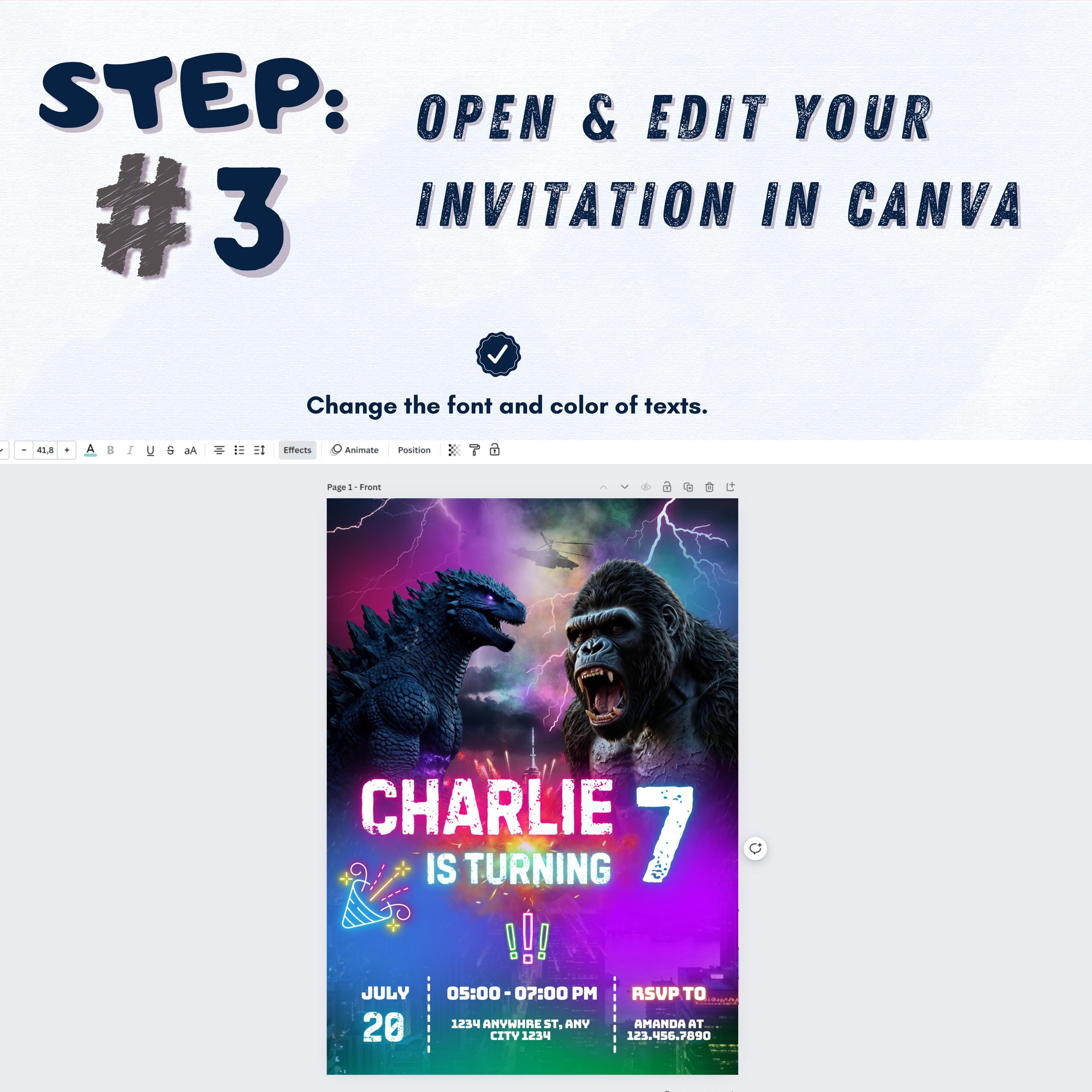 Godzilla X Kong Birthday Party Invite: Editable Canva Template (digital ...
