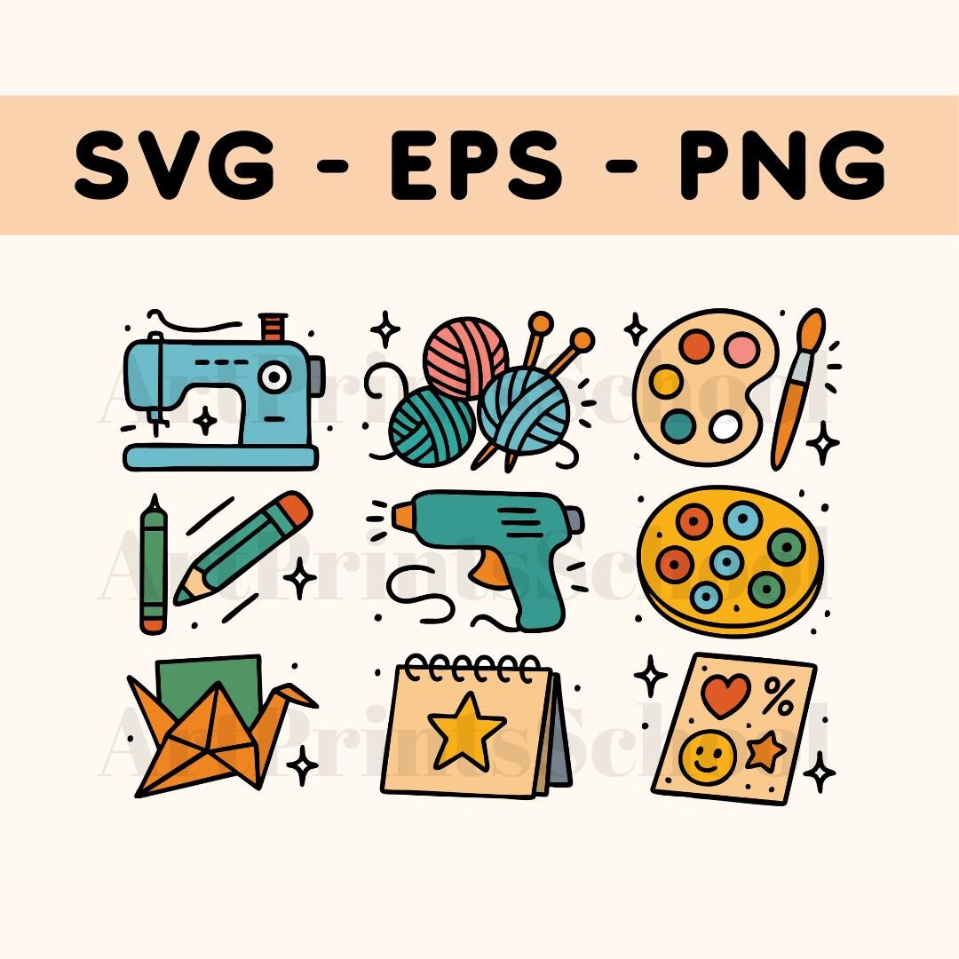 Kreativ Hobbys SVG Clip Art Set | SVG, EPS, Png-Dateien | Farbenfrohe ...