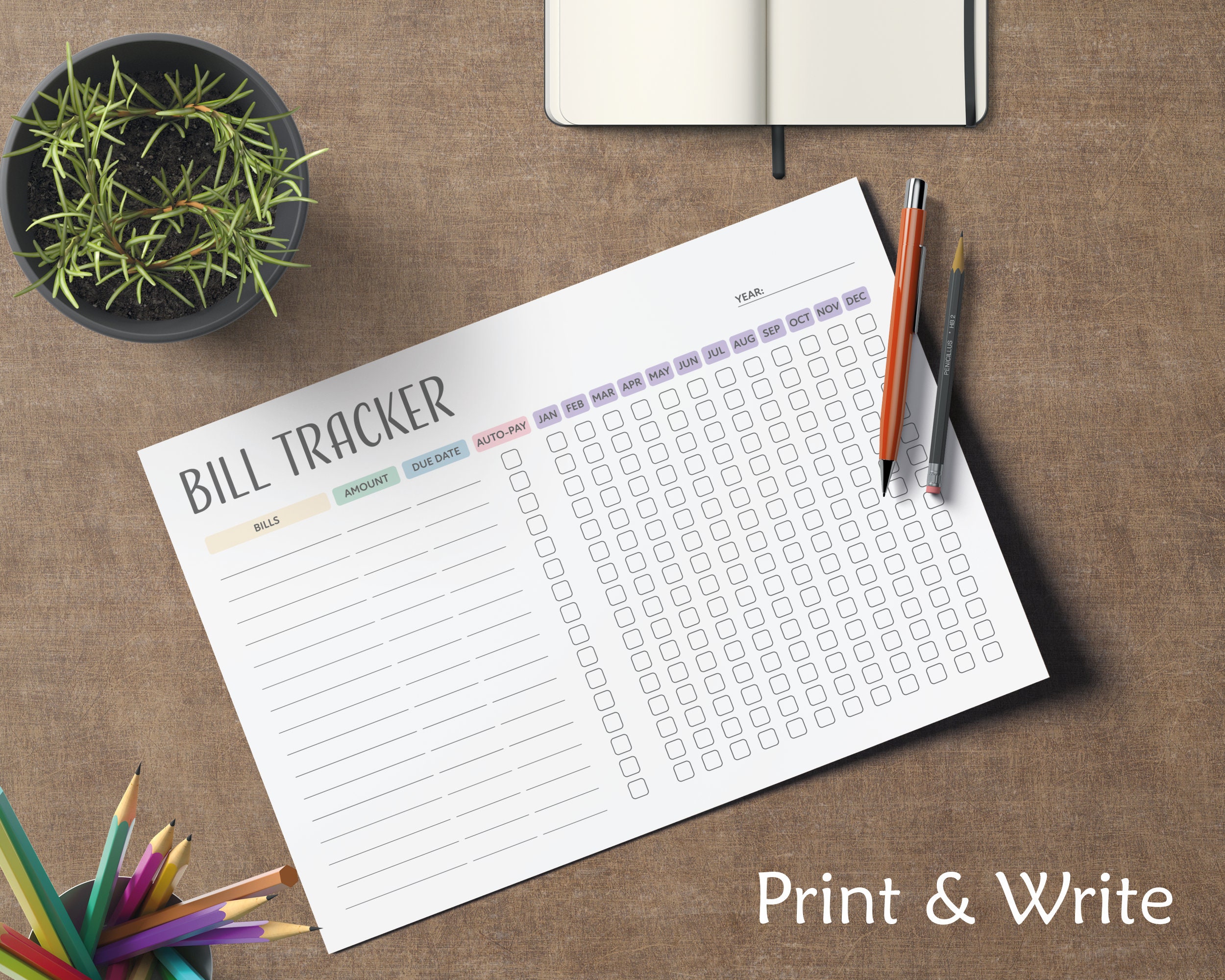 Editable Bill Tracker Printable: Monthly Payment Log (A4, A5, Letter ...