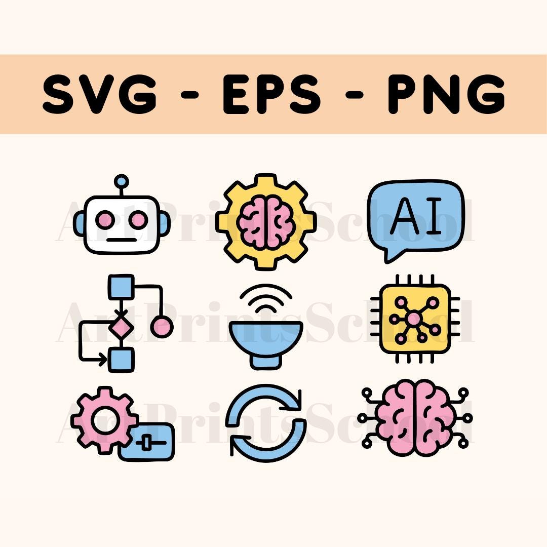 Ai Automation Svg Clipart Set – Modern Doodle Style – SVG, EPS, PNG ...