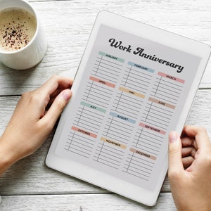 Editable Work Anniversary Tracker: Printable Employee Calendar (digital ...