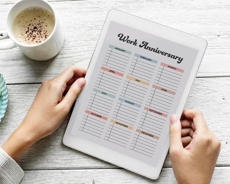Editable Work Anniversary Tracker: Printable Employee Calendar (digital ...