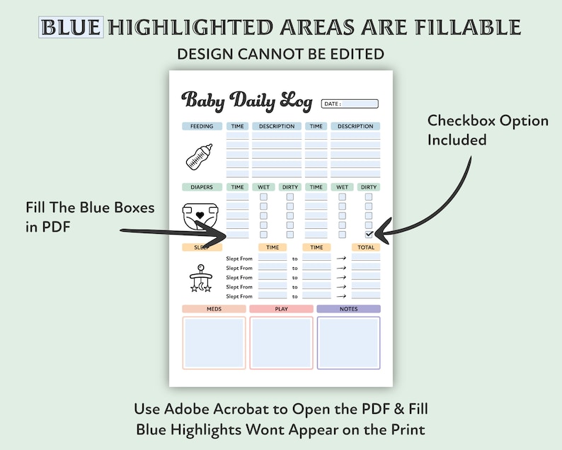 Editable Baby Daily Log Printable Baby Care Log Nanny Log - Etsy Canada