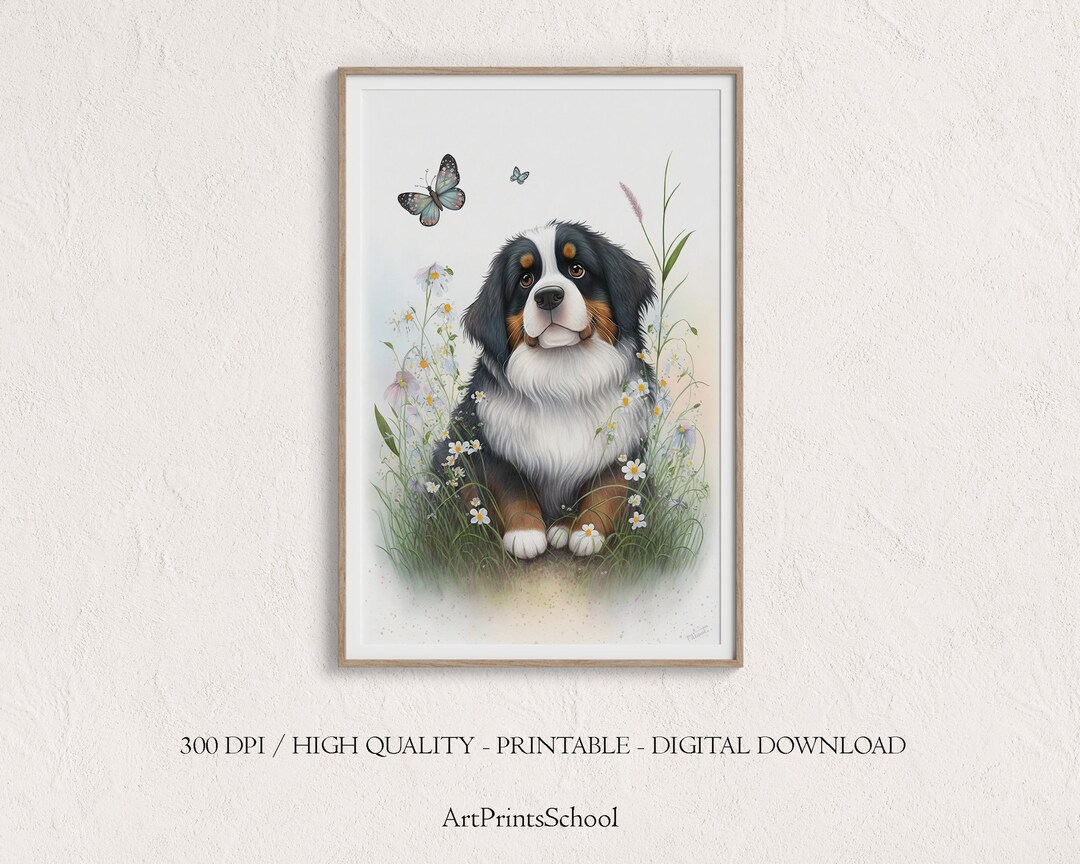 Printable Bernese Mountain Dog Wall Art, Cute Dog Wall Art, Nursery Wall Art, Puppy Nursery, Dog ...