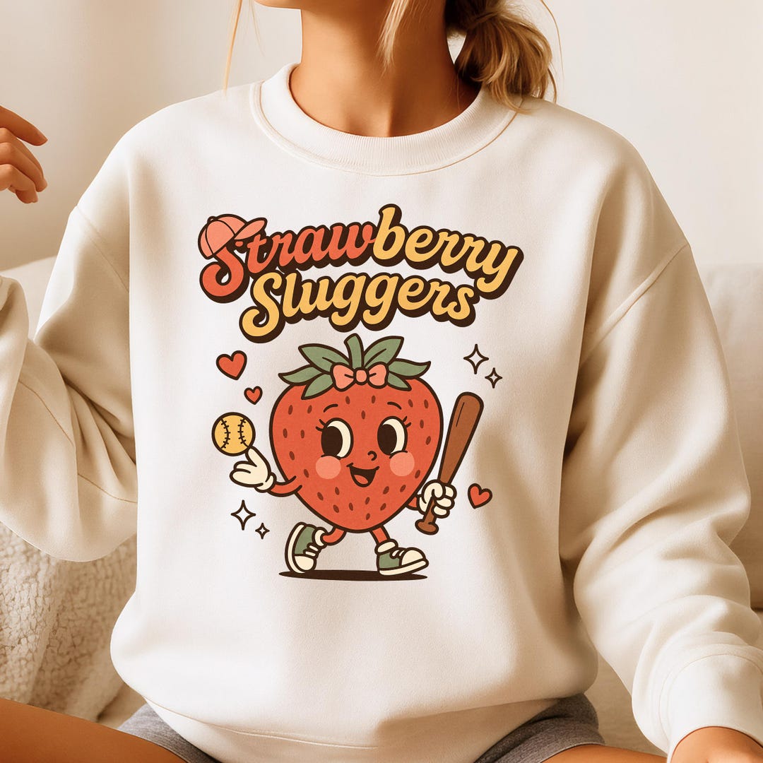 Strawberry Sluggers PNG, Cute Kawaii Baseball Fruit T-shirt Design ...