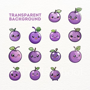 Kawaii Plum Fruit Clipart, Cute Fruit Clipart, Cute Plum Clipart, Cute ...
