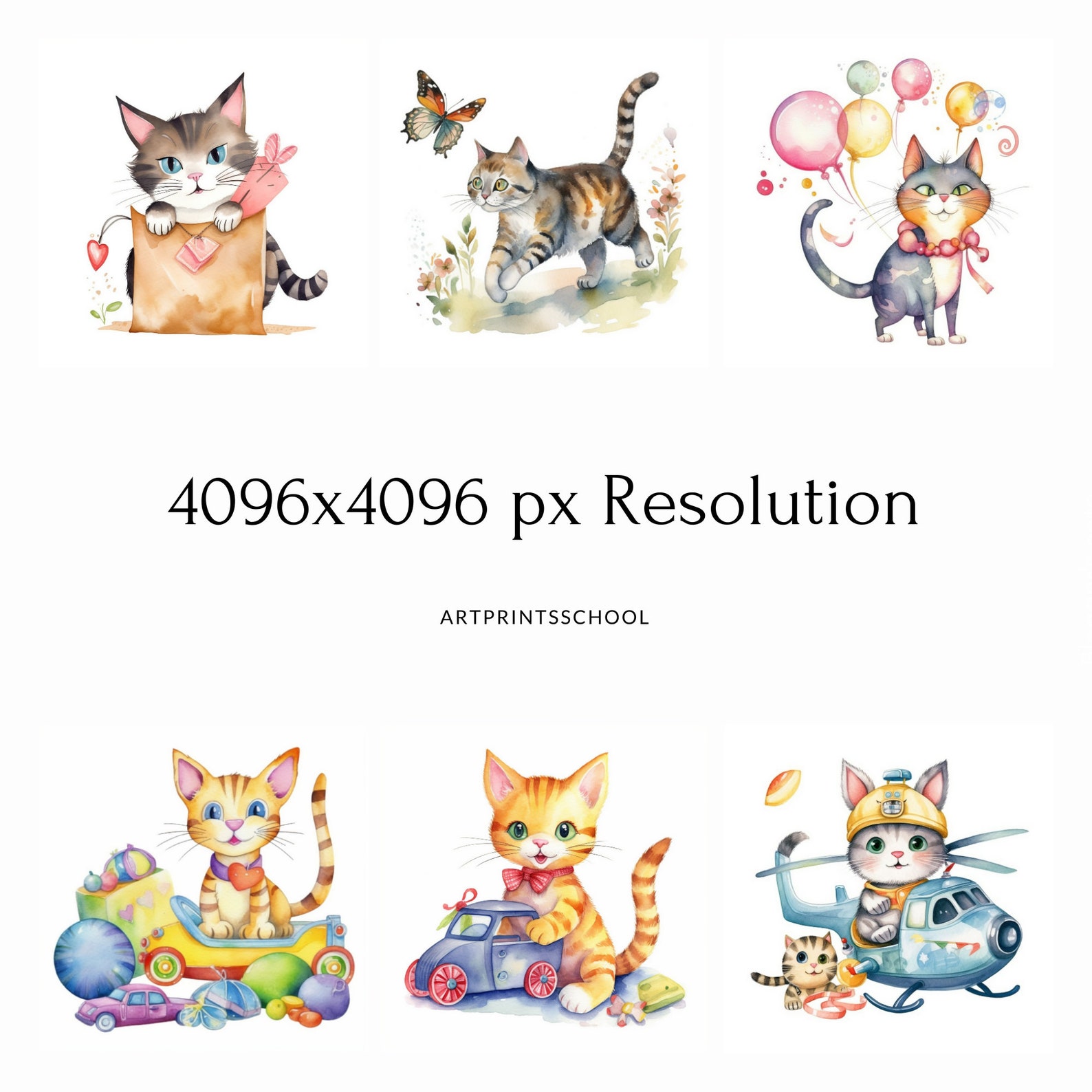 120+ Watercolor Cat Clipart – Playful Kitten Illustrations (PNG & JPG ...