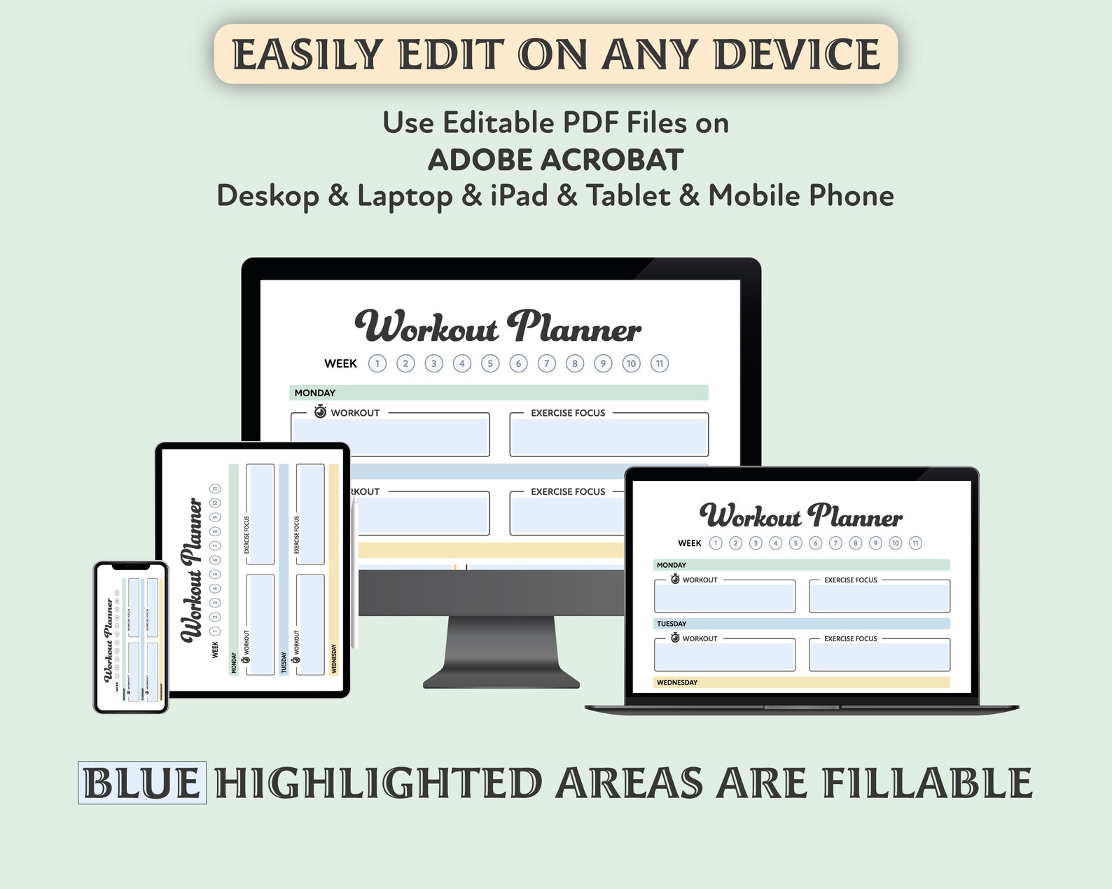 Editable Workout Planner Printable Weekly Workout Log - Etsy