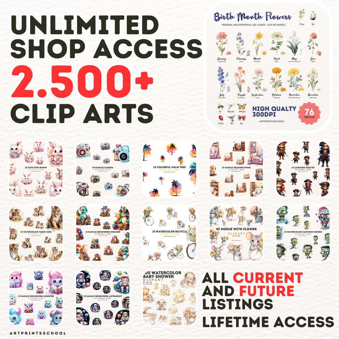 2500 Clipart Mega Bundle, Clipart, Unlimited Shop Access, Mega ...