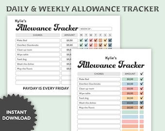 Chore Chart for Kids Bundle | Kids Allowance Tracker | Editable Daily ...