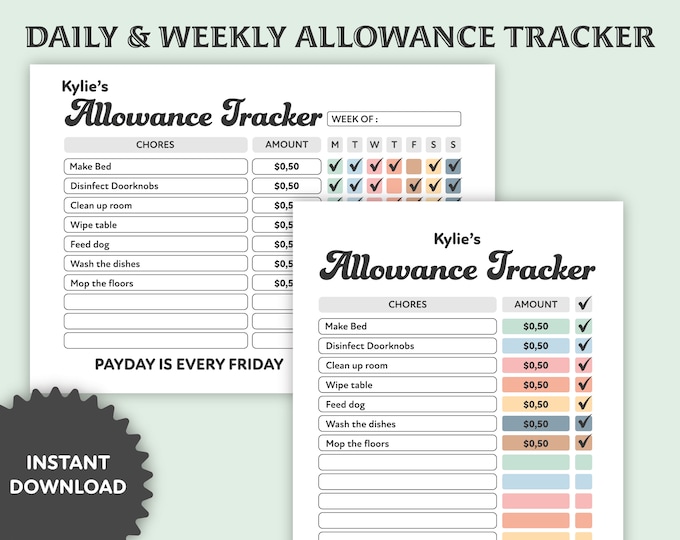 Google Allowance Chore Chart, Chore Chart for Kids, Family Allowance ...