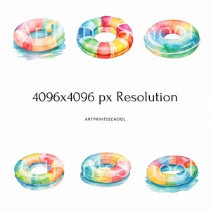 Watercolor Colorful Pool Float Clipart, Summer Clipart, Pool Party ...