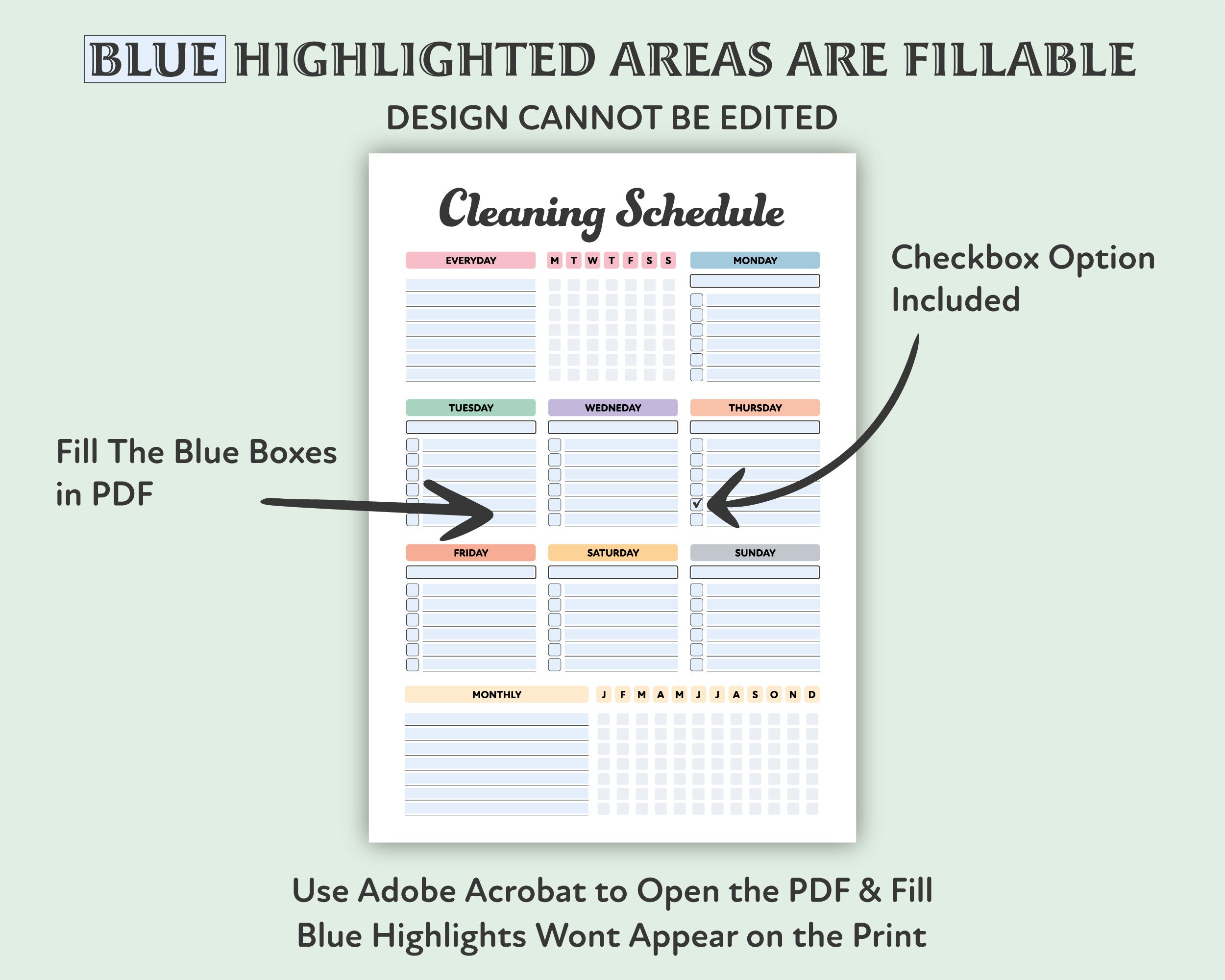 Editable Cleaning Schedule Printable Cleaning Checklist - Etsy