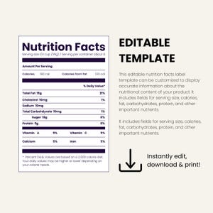 Editable Nutrition Facts Label Template - Custom Nutrition Label ...