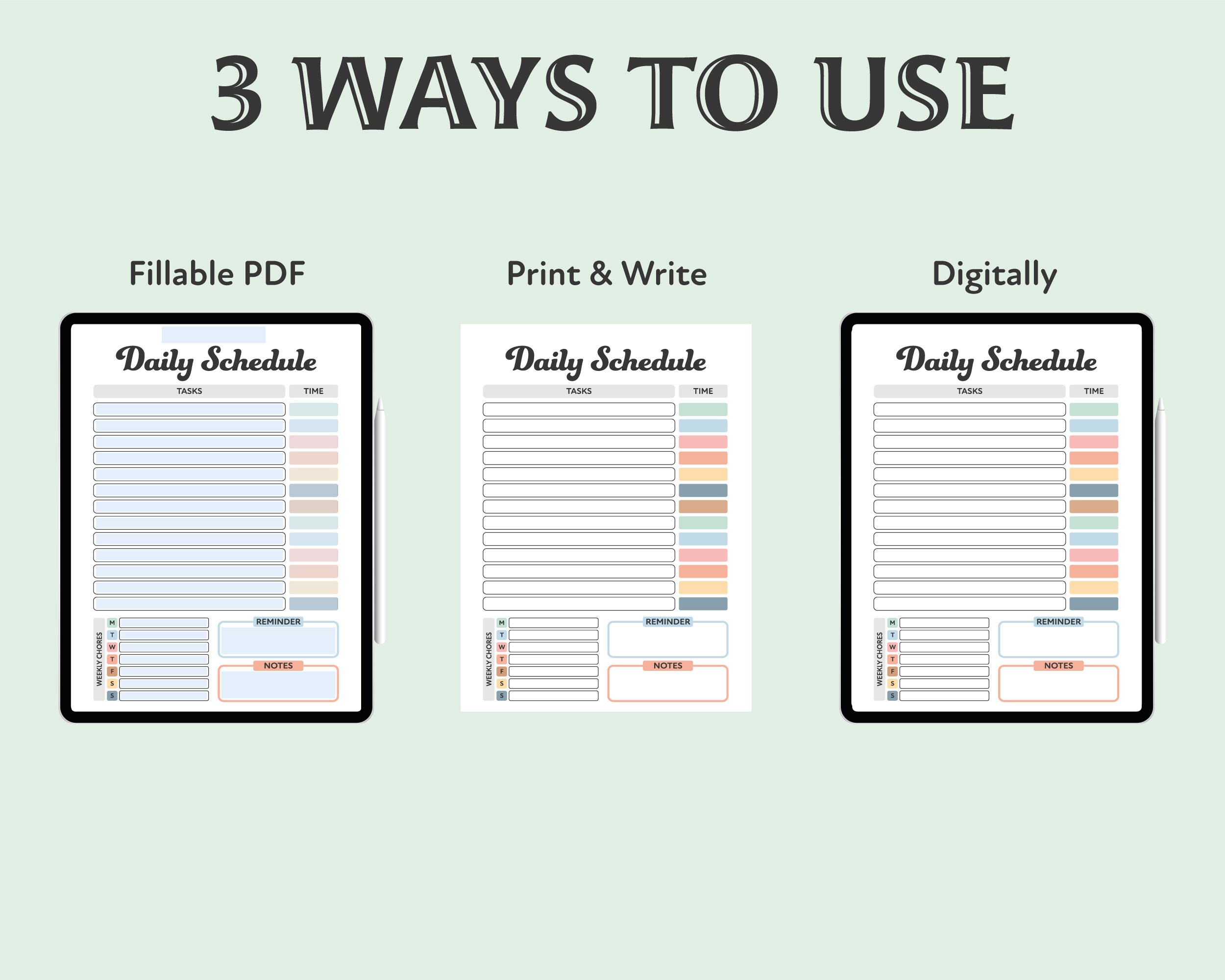 Editable Kids Daily Schedule: Printable Chore Chart (digital Download ...