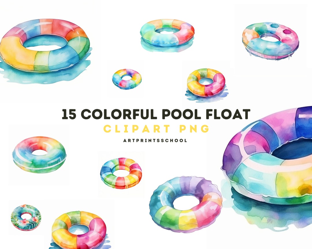 Watercolor Colorful Pool Float Clipart, Summer Clipart, Pool Party ...