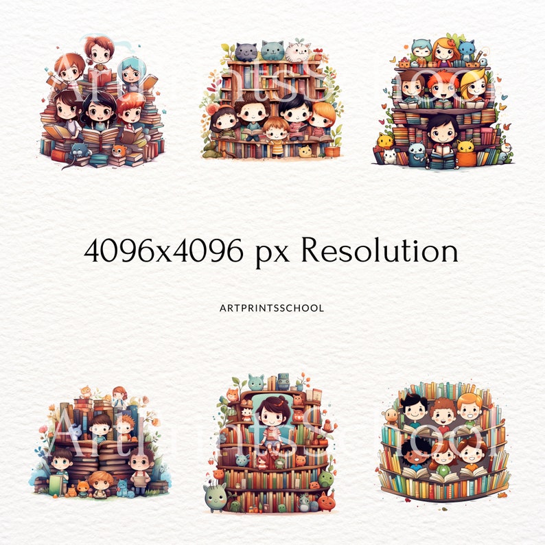 Kawaii Library Clipart: 15 Bookworm PNG Illustrations (commercial Use ...