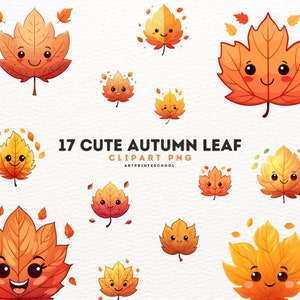Fall Leaves Clipart, 17 Kawaii Autumn Leaves Clipart, PNG, Fall Leaf ...