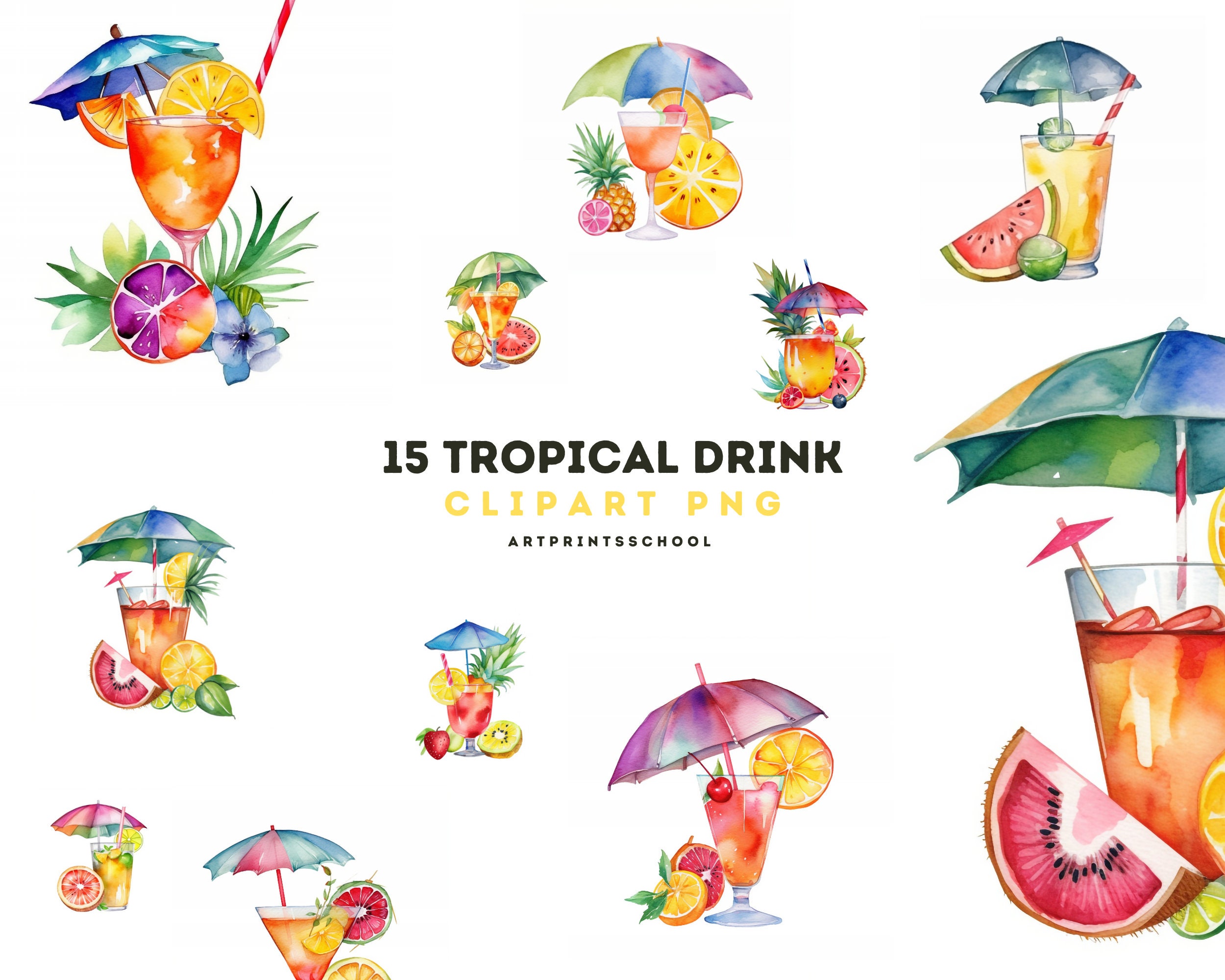 Tropische Drank Clip Art Watercolor Cocktail Clipart Tropical Drink