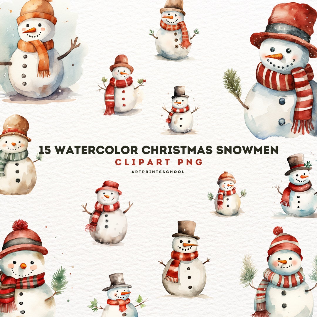 Snowman Clipart, Watercolor 15 Snowman Clip Art, Christmas Clipart ...