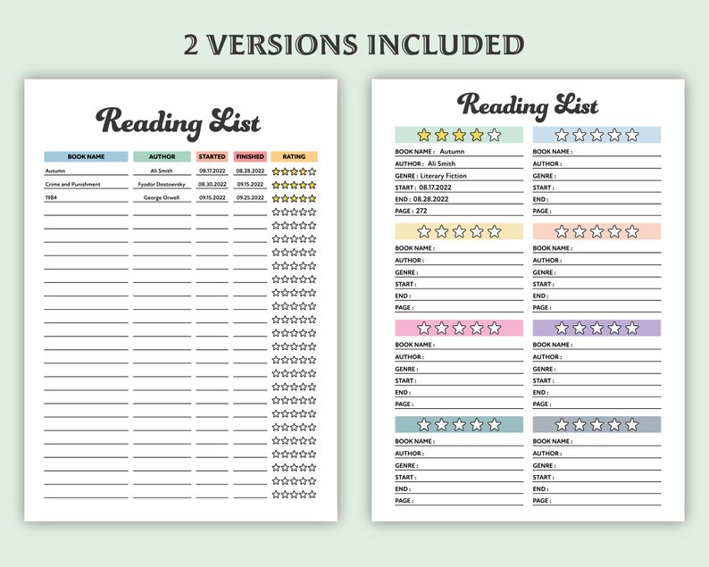Editable Reading Log Printable Reading Journal Book Log - Etsy