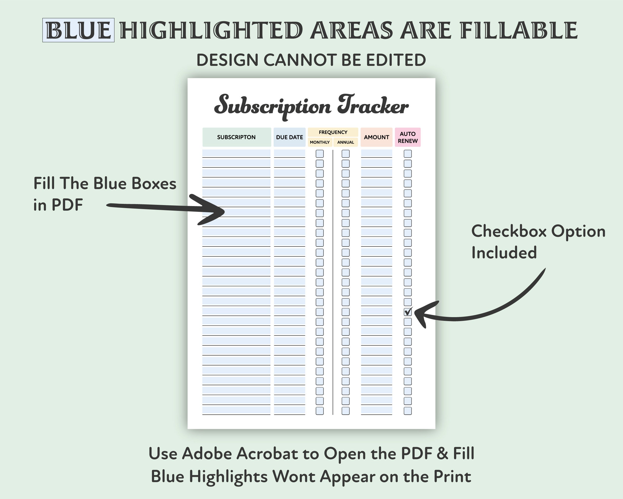 Editable Subscription Tracker Printable Subscription Log - Etsy