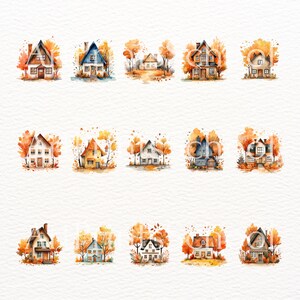 Quirky Autumn Houses Clipart, 15 Watercolor High Quality PNG, Memory ...