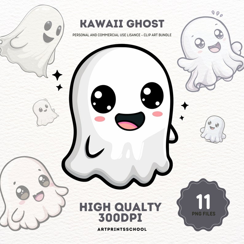 Kawaii Ghost Clipart, Halloween PNG Bundle (digital Download) - Etsy